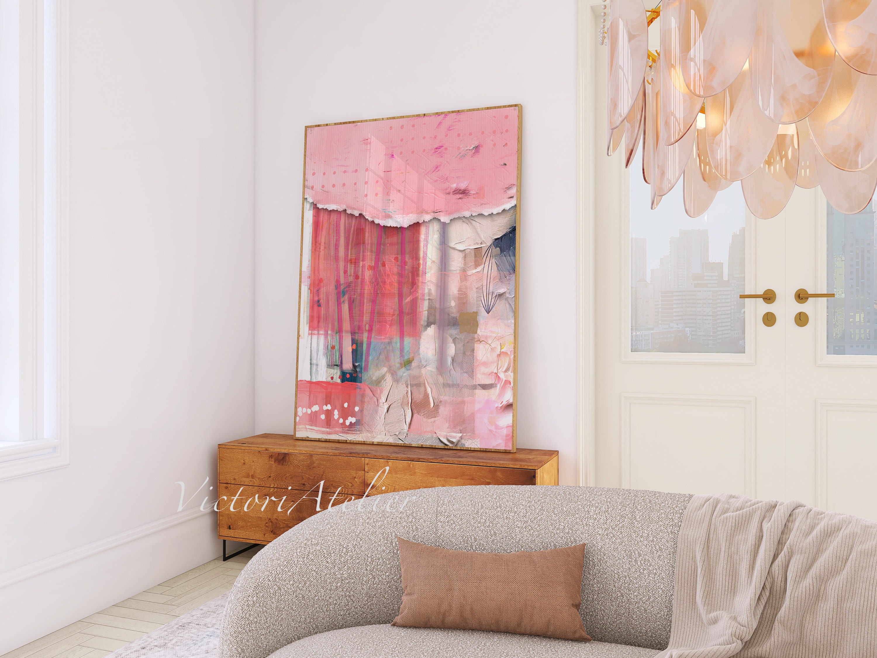 Abstract Art Print Light Pink Magenta Textured Painting , Extra Large ...