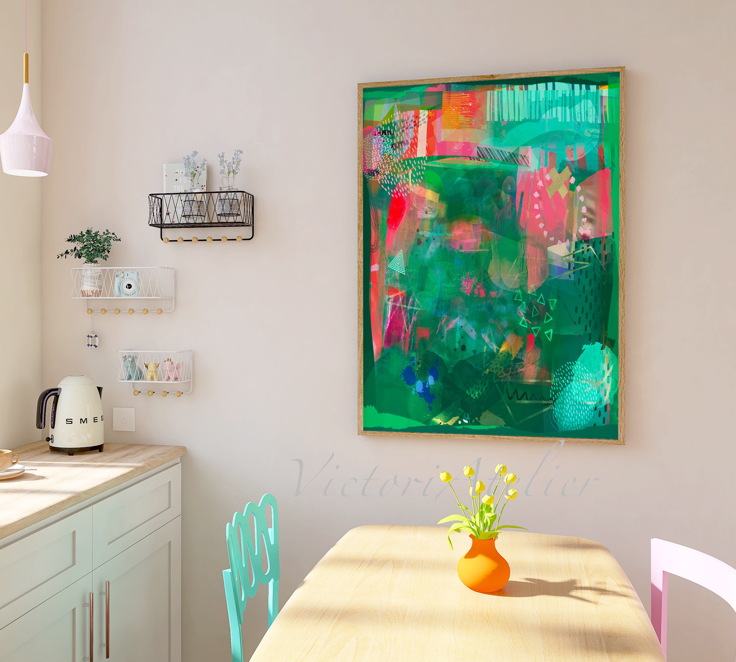 Green Abstract Art Print, Contemporary Large Wall Decor - Etsy