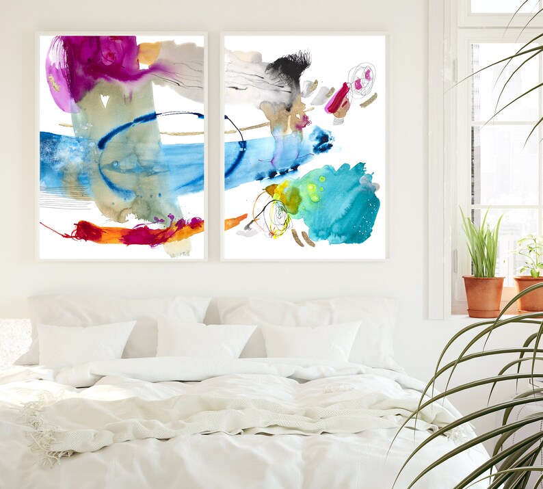 Set of 2 Colorful Watercolor Fine Art Print Extra Large Wall - Etsy