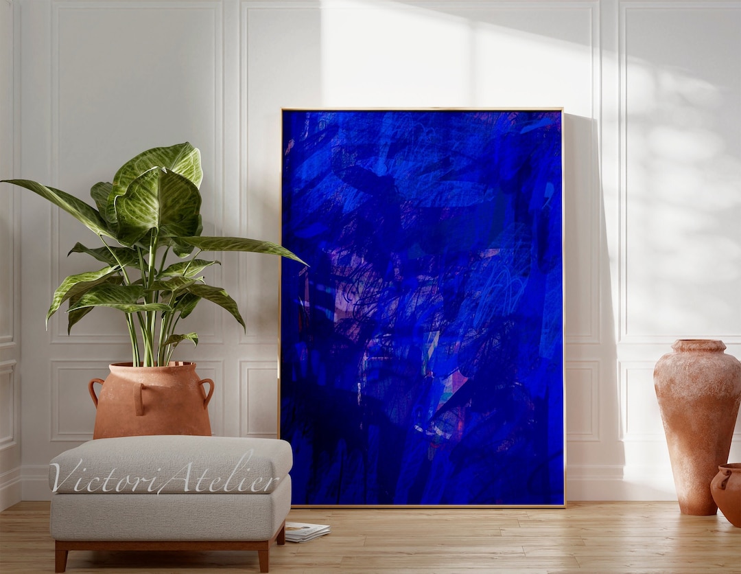 Royal Blue Modern Abstract Wall Art, Minimal Blue Wall Decor, Bright ...