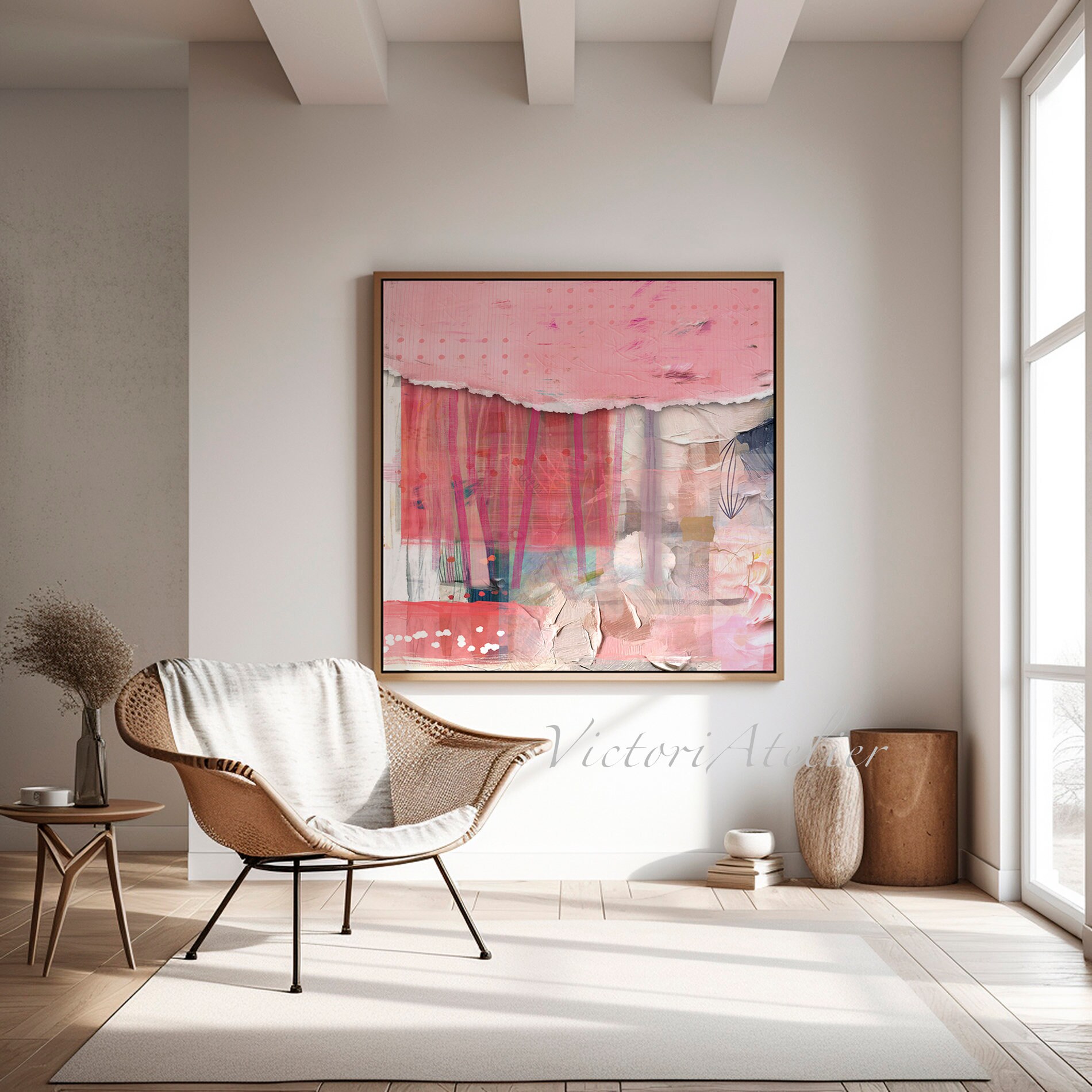 Abstract Art Print Light Pink Magenta Textured Painting , Extra Large ...