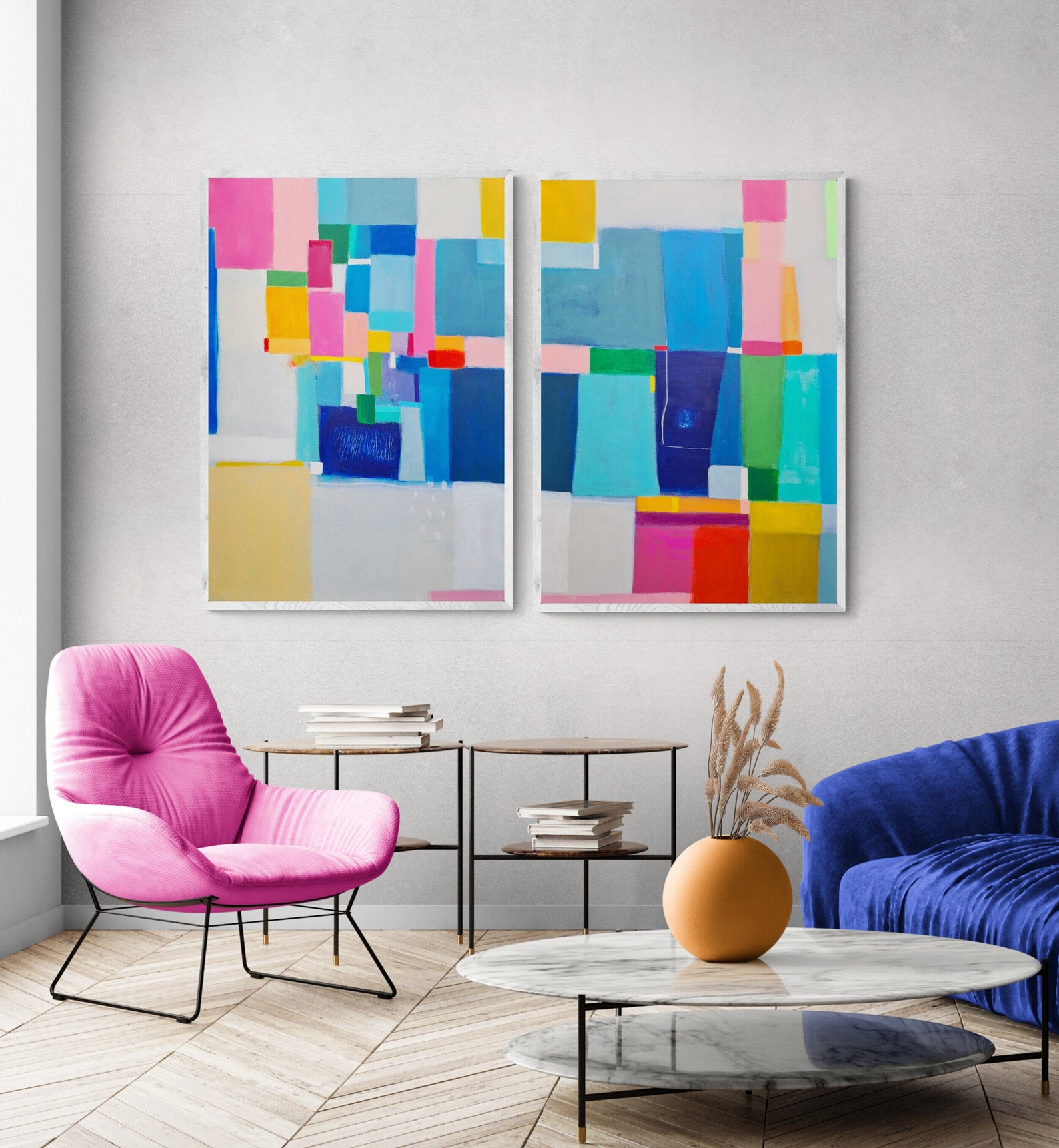 Colorful Abstract Print Set, Geometric Giclée Wall Art (set of 2) - Etsy