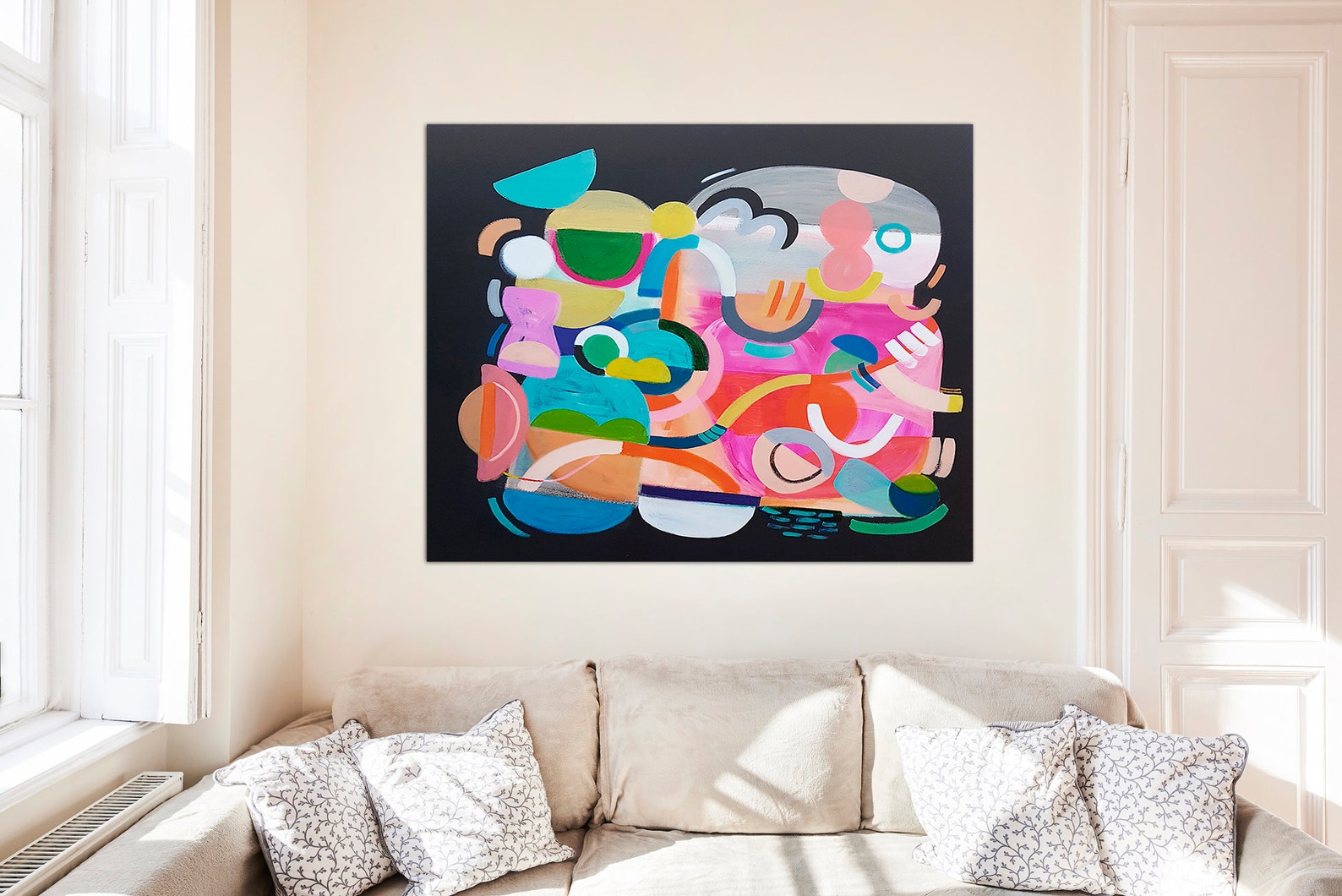 Colorful Pop Wall Art Print With Black Background Geometric | Etsy