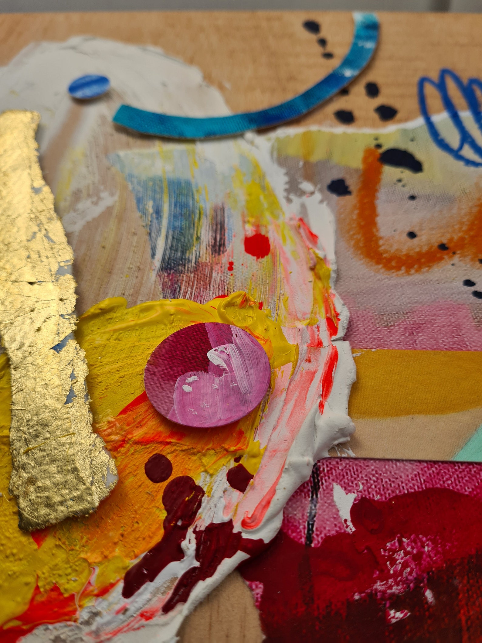 Abstract Mixed Media Collage Painting, Gold Leaf Wood Wall Art - Etsy