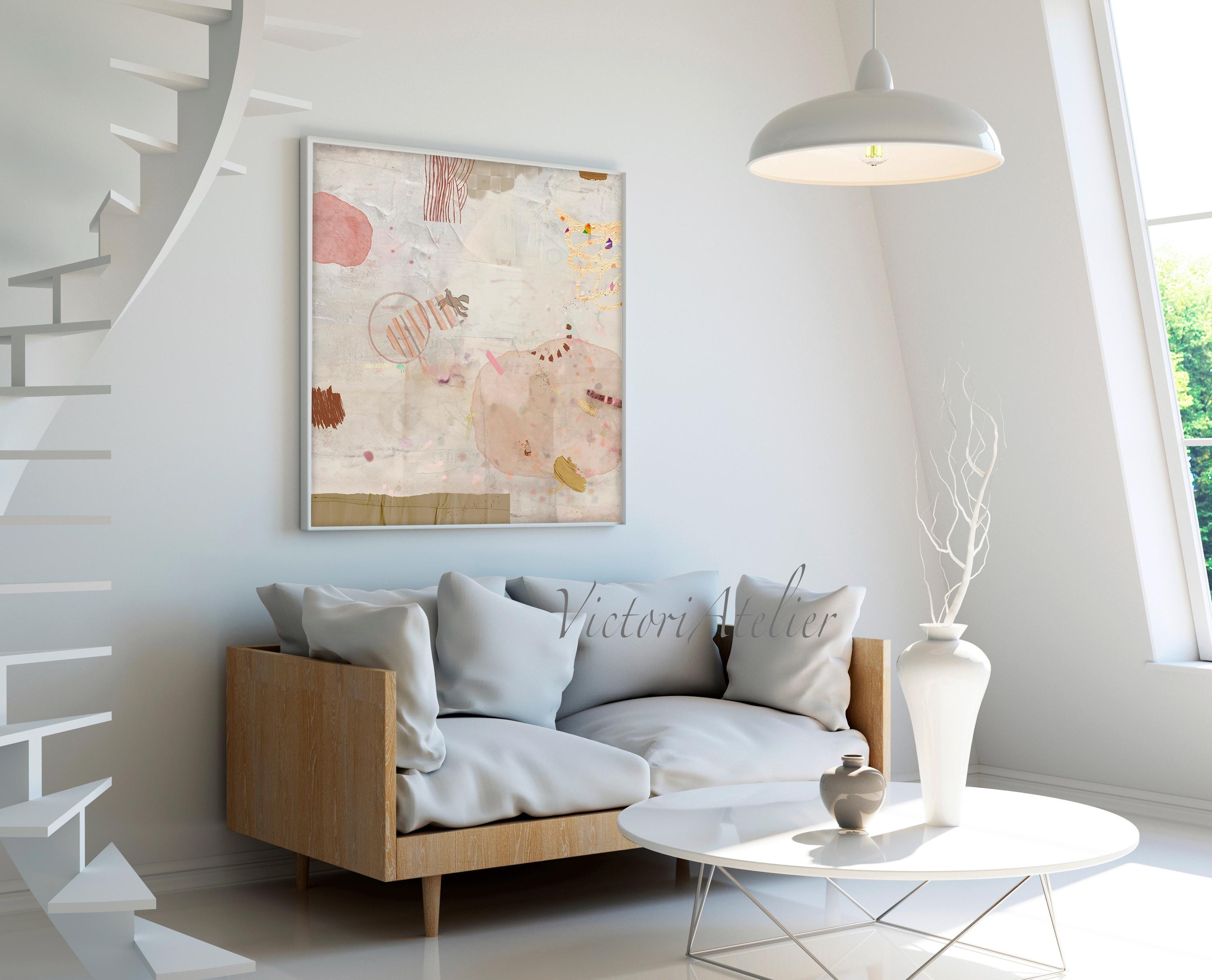 Neutral Minimalist Abstract Modern Wall Art, Large Beig Square Abstract ...