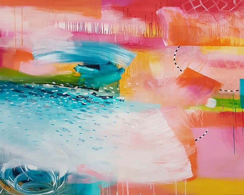 Vibrant Painting Art Print, Colorful Abstract Artwork, Modern Wall Art ...