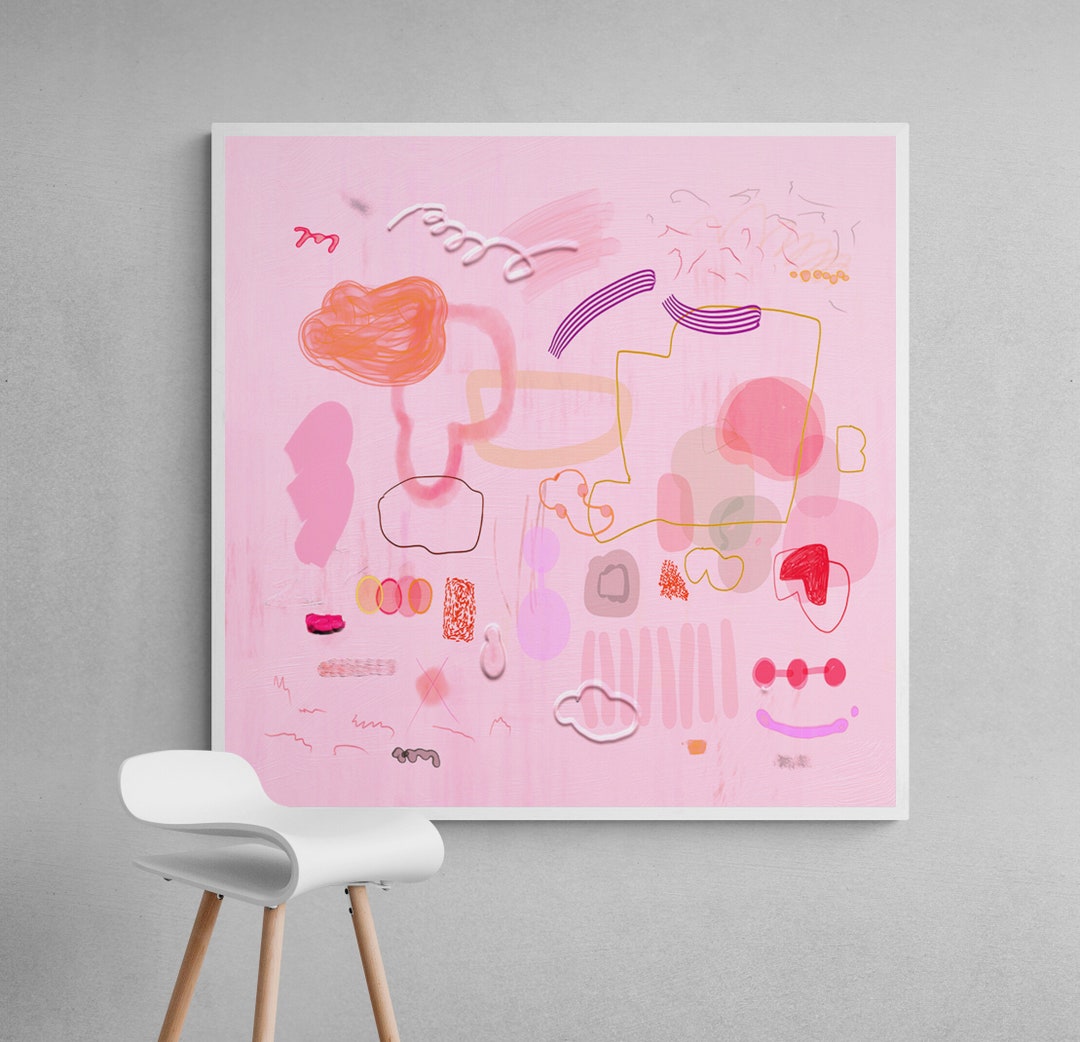 Pink Funny Abstract Art Print, Extra Large Art Prints, Boho Art Print ...