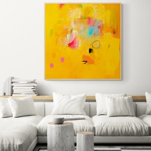 Bright and Vibrant Yellow Wall Art Abstract Painting Print, Large ...