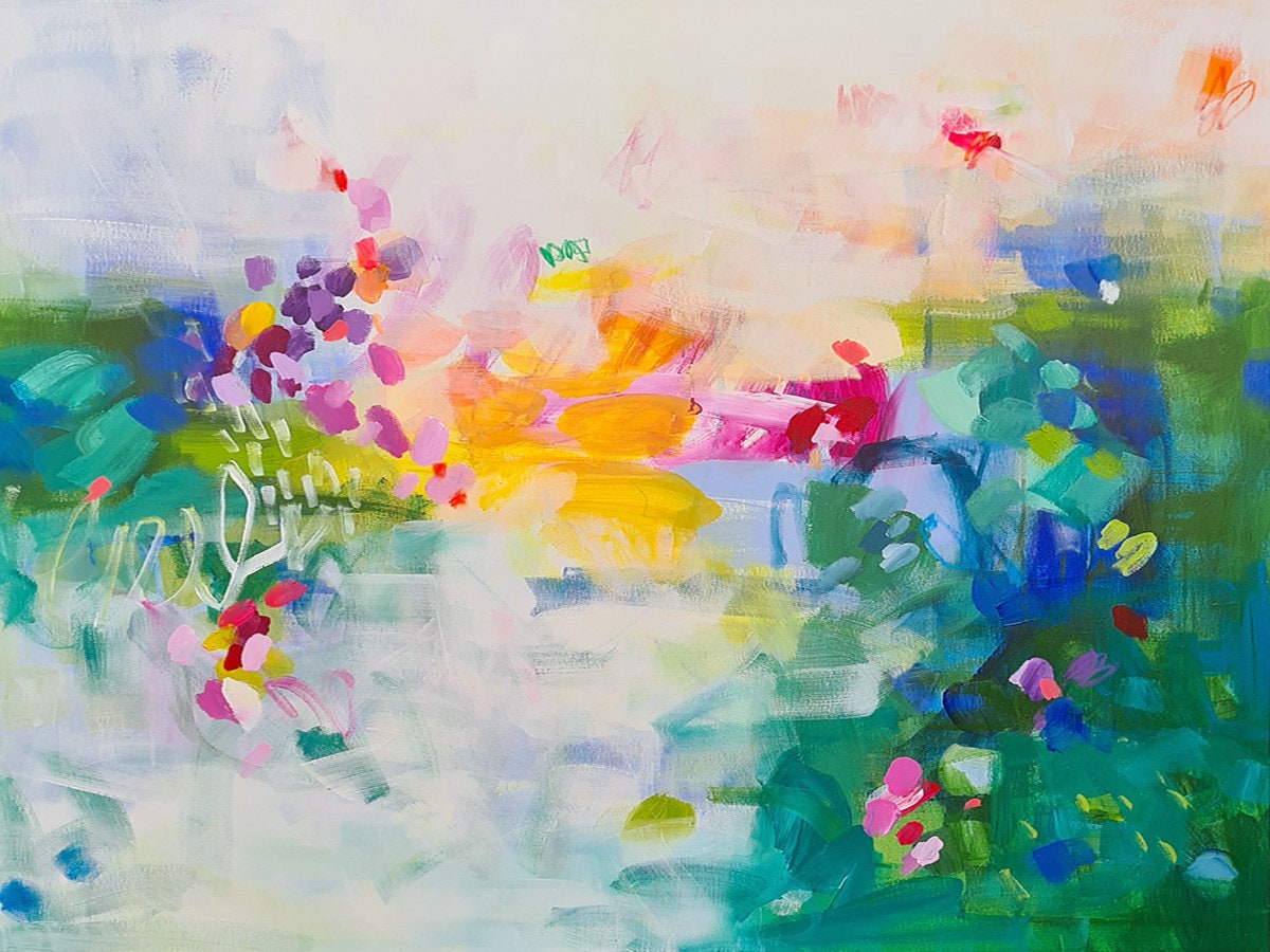 Abstract Floral Landscape Print, Green Multicolor Wall Art - Etsy