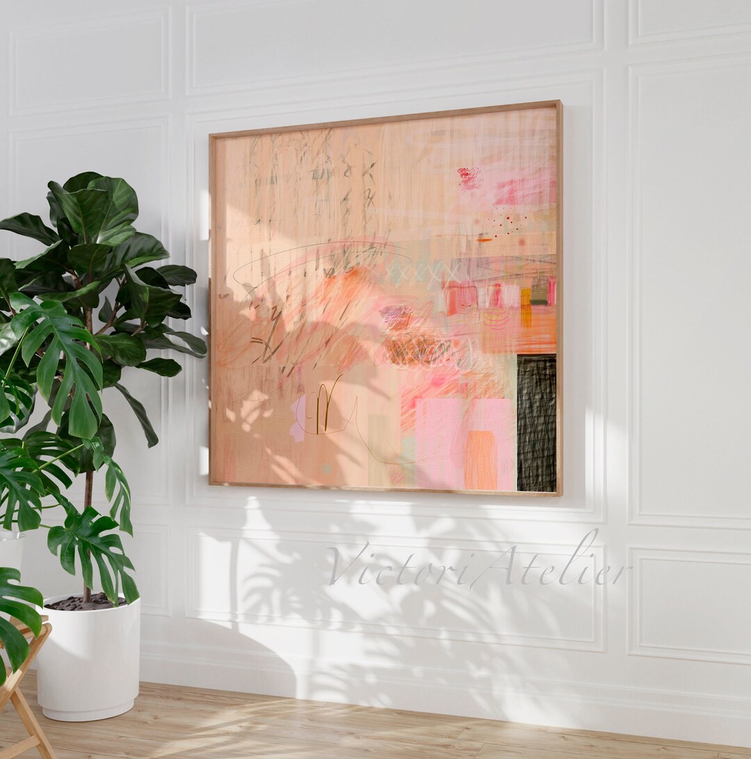 Light Coral Modern Abstract Wall Art, Minimalist Light Pink Wall Decor ...