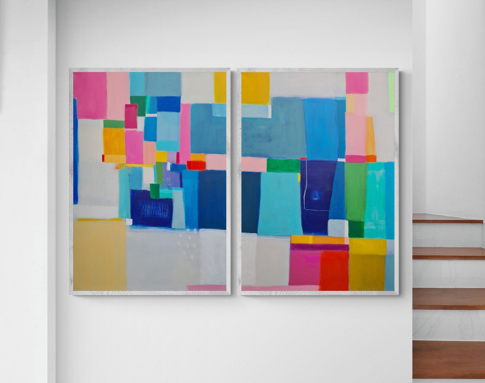 Abstract Prints Set, Set of 2 Large Prints, Colorful Multicolor Large ...