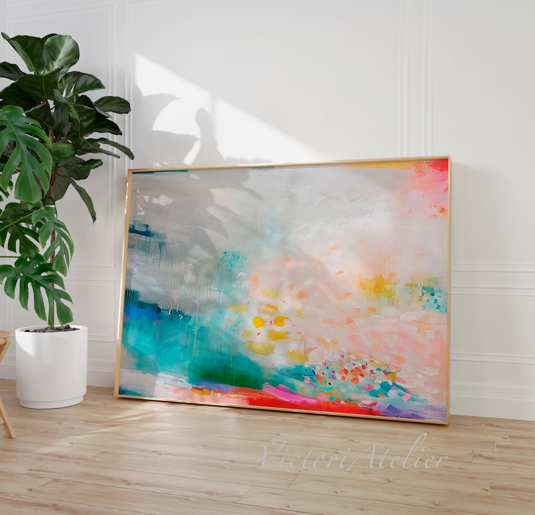 Abstract Landscape Print, Horizontal Abstract Art, White Multicolor ...
