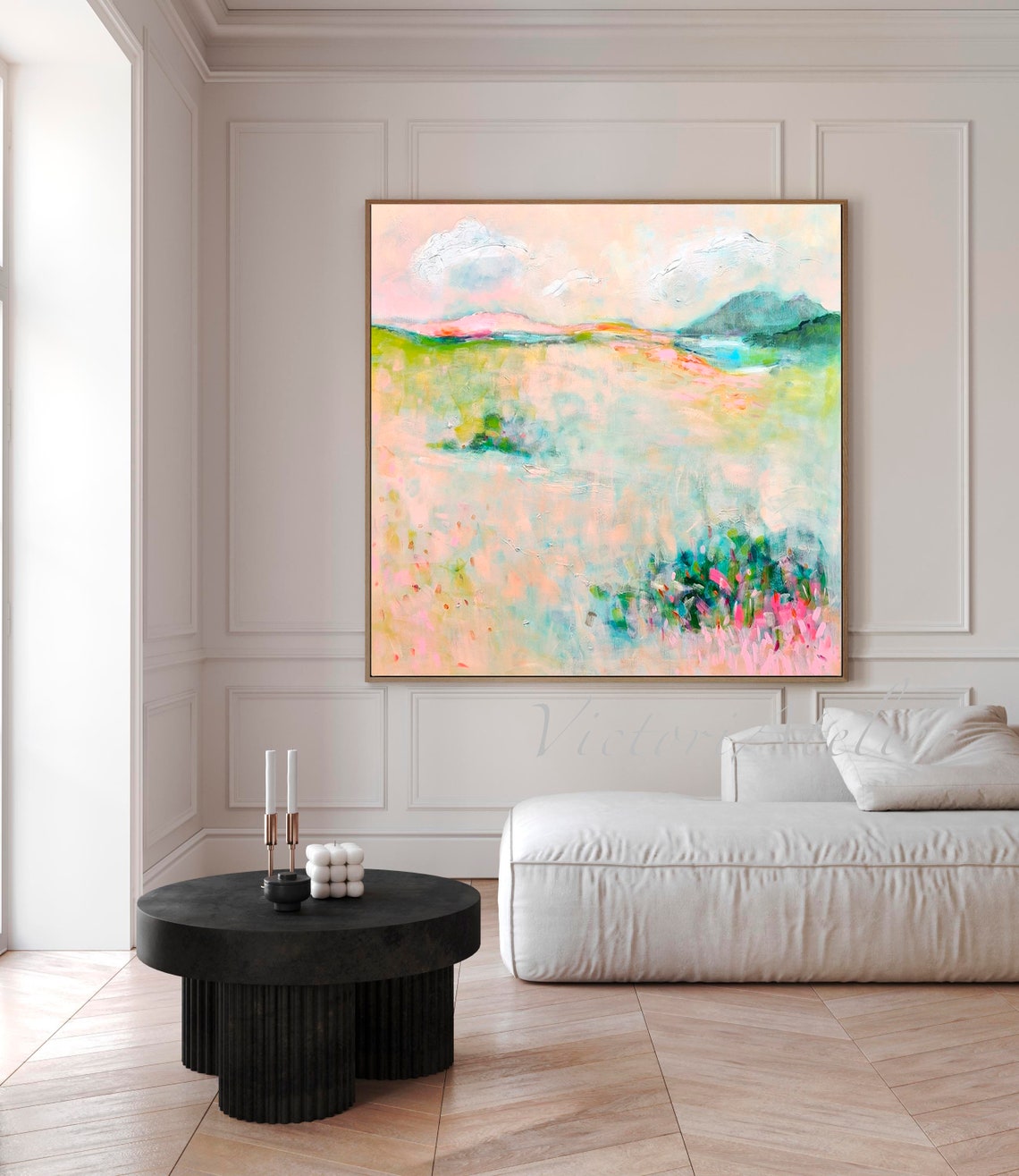 Abstract Landscape Print, Coral Green Pastel Giclée, Extra Large Wall ...