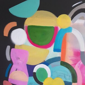 Colorful Pop Wall Art Print With Black Background, Geometric Painting ...