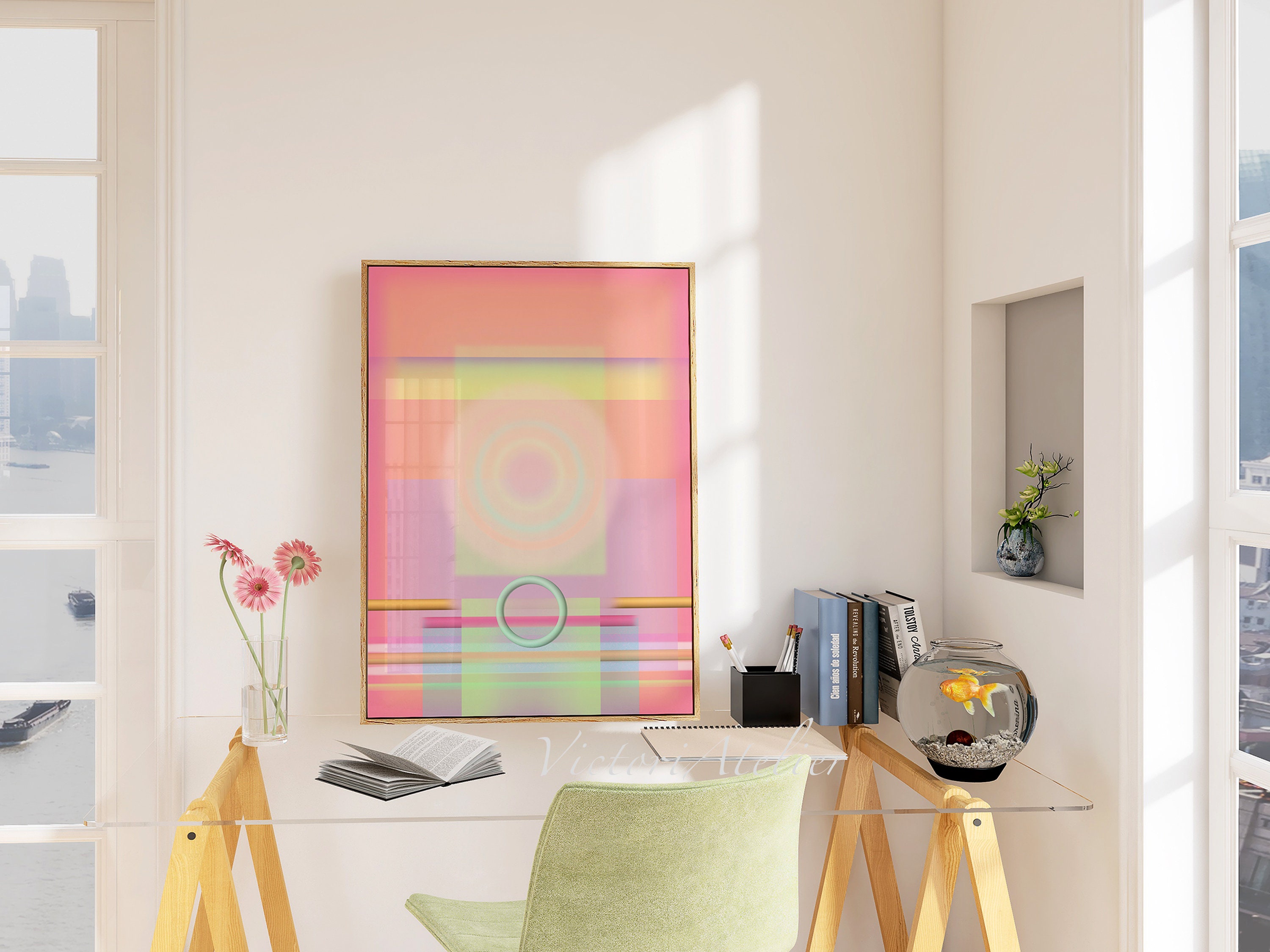 Pink Lilac Green Gradient Abstract Art, Trendy Giclée Print - Etsy