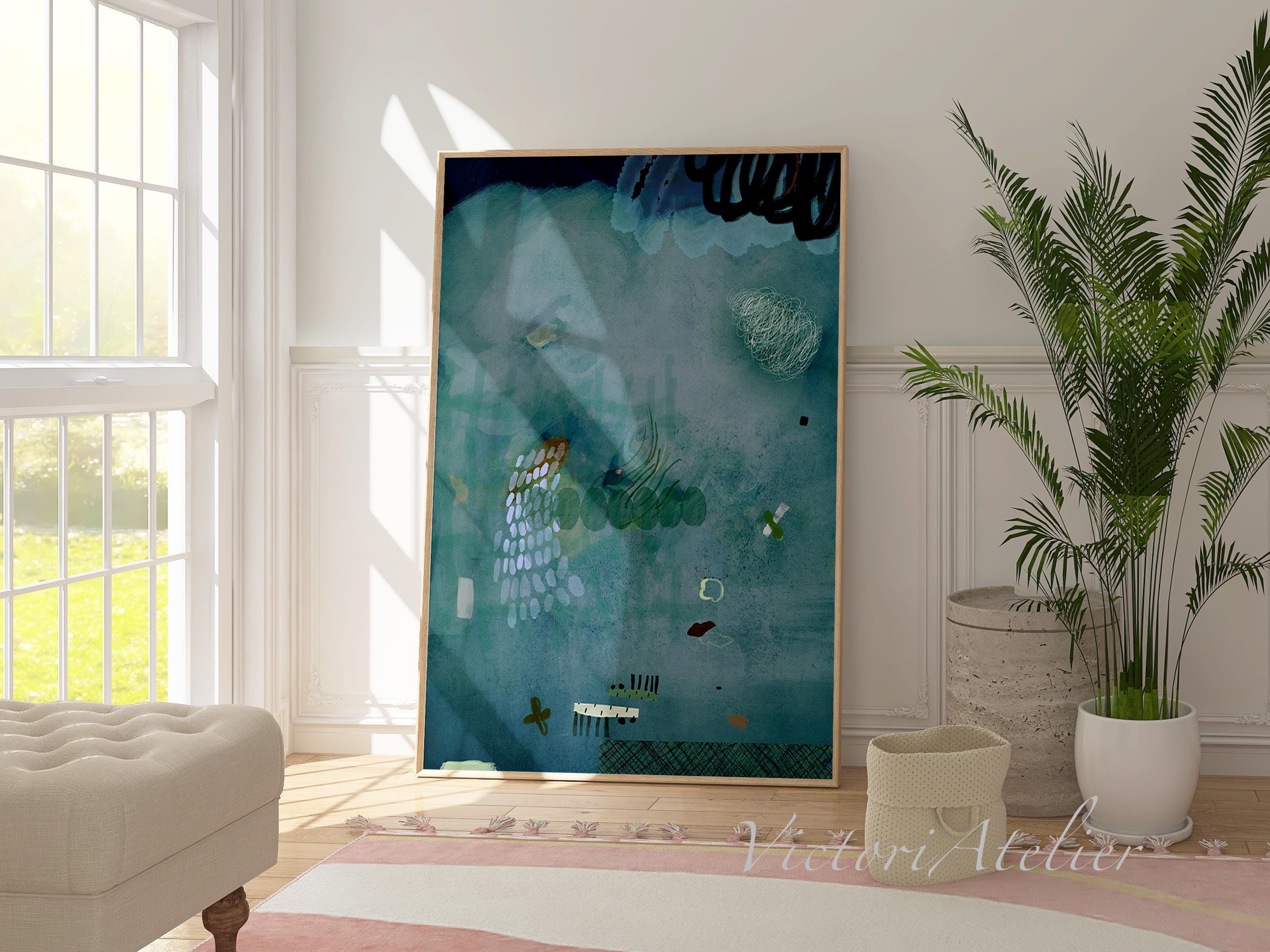 Greenish Blue Minimalist Abstract Art Print, Modern Wall Decor - Etsy