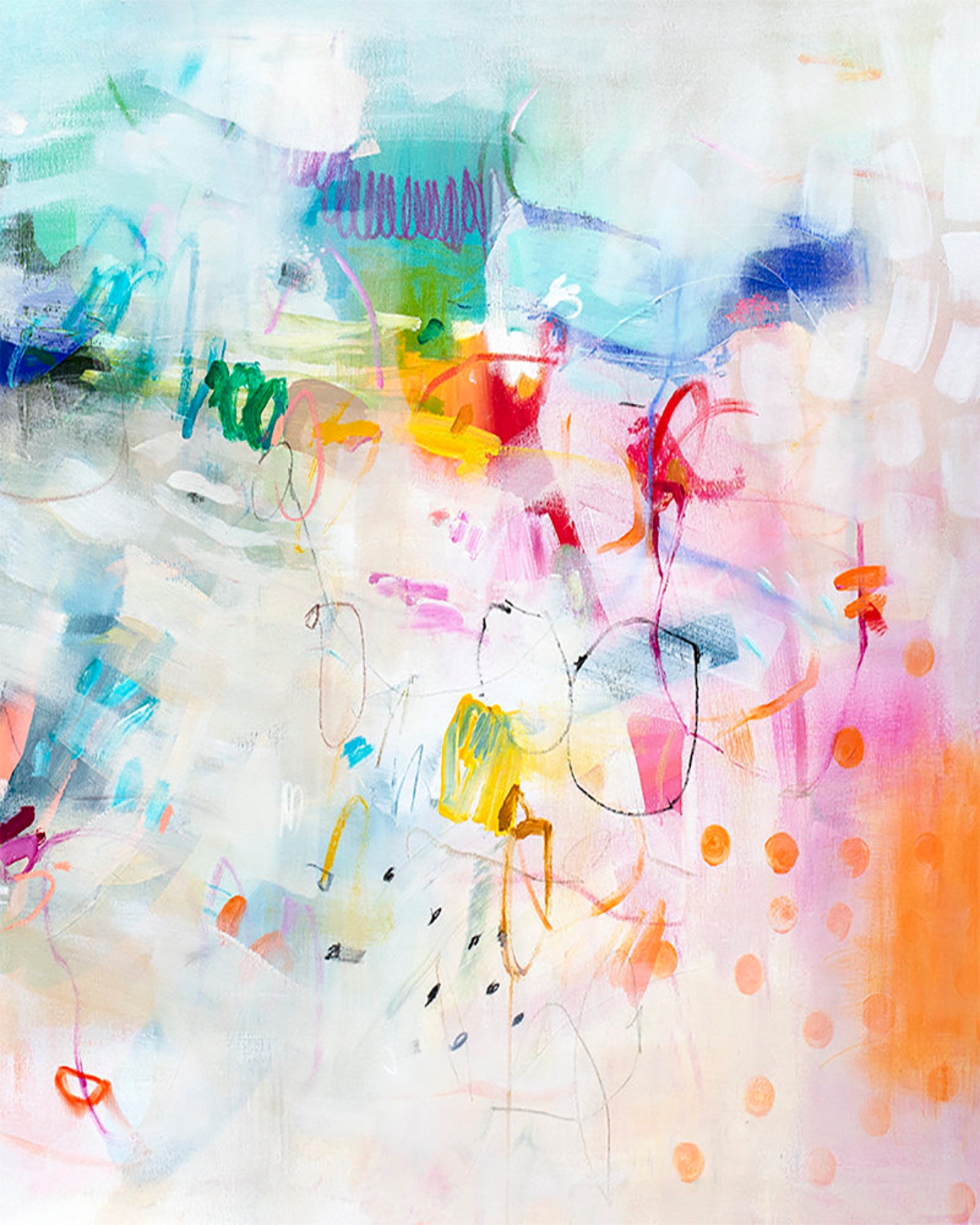 Abstract Prints Set, Set of 2 Large Prints, White and Multicolor Large ...