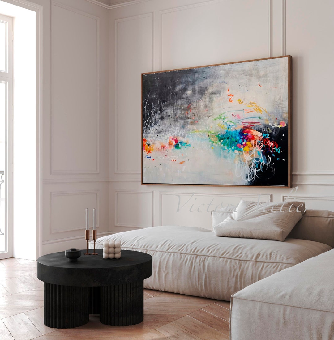 Black and Multicolor Extra Large Painting Print With Vibrant Colors ...
