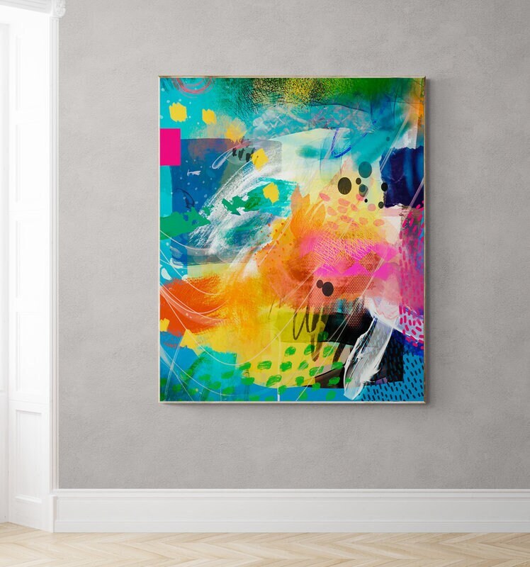 Blue Multicolor Abstract Giclée Print, Modern Wall Art - Etsy