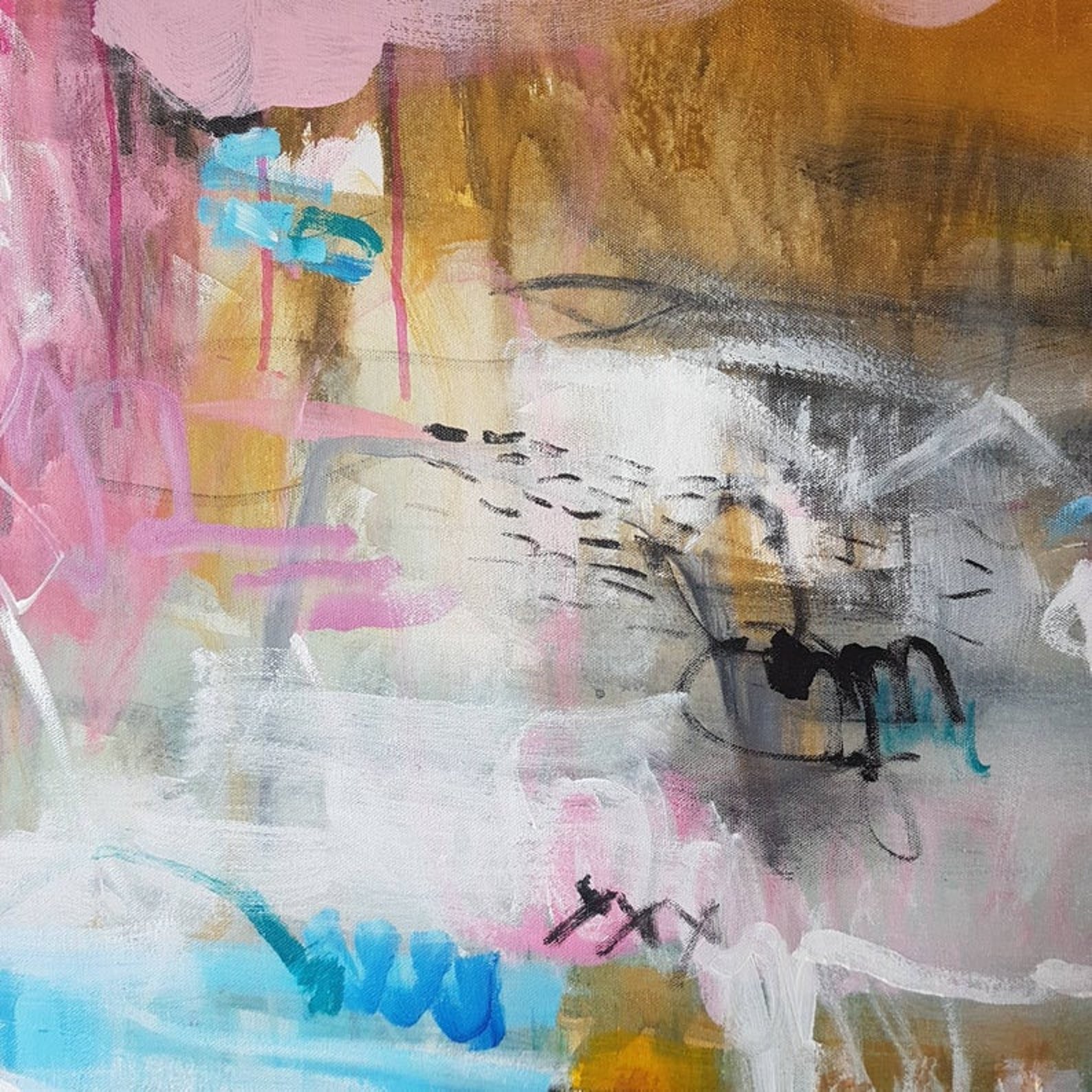 Pink Mustard Abstract Print Large Abstract Wall Art Living | Etsy