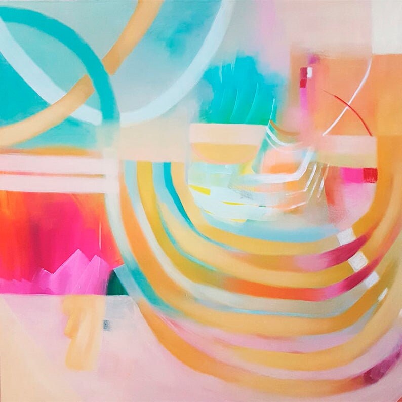 Abstract Geometric Art Print, Pastel Pink Yellow, Modern Wall Decor - Etsy