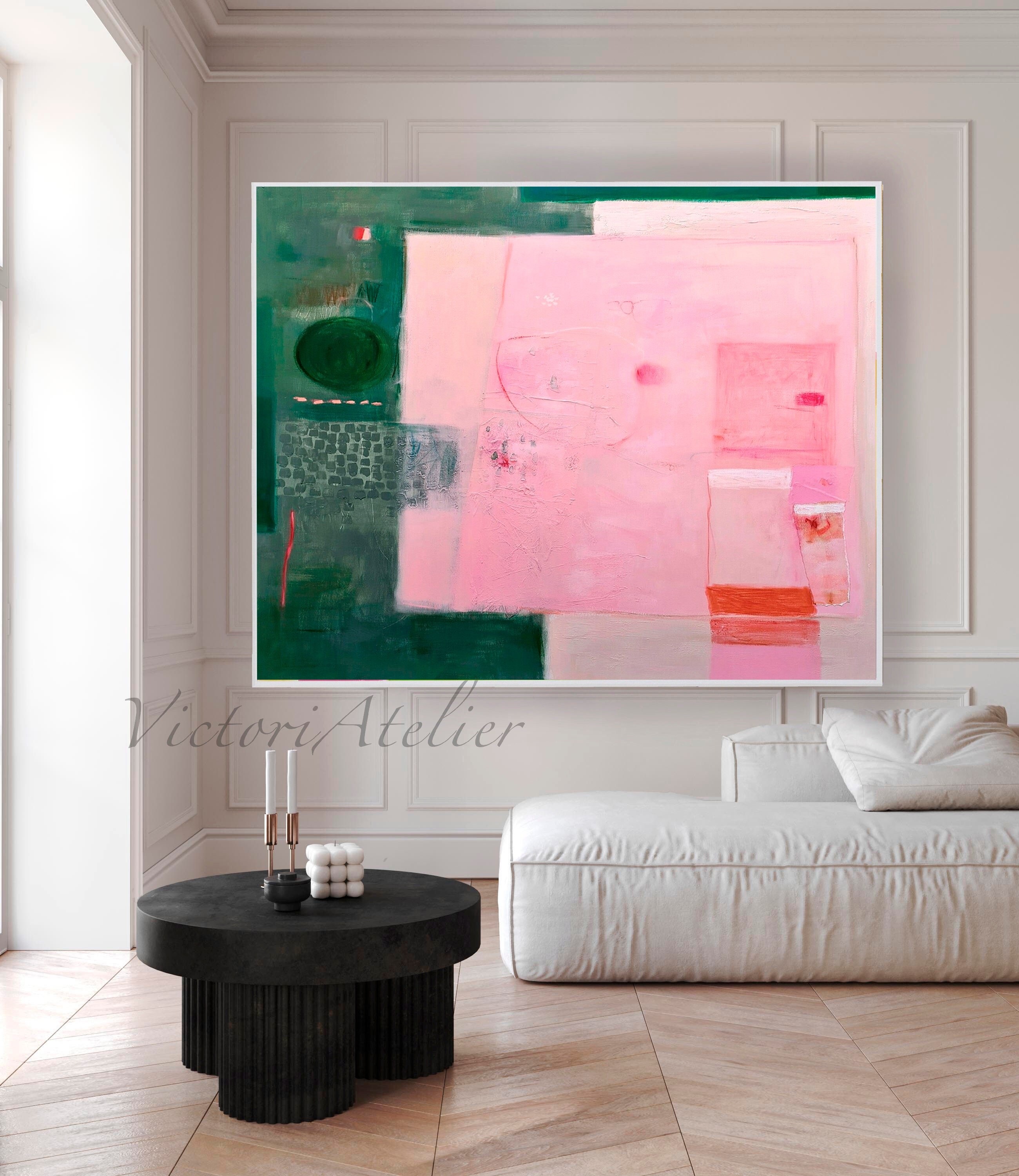 Abstract Wall Art Print, Green and Pink Large Abstract Painting ...