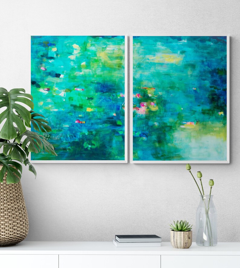 Abstract Prints Set Set of 2 Large Prints Tropical Landscape - Etsy