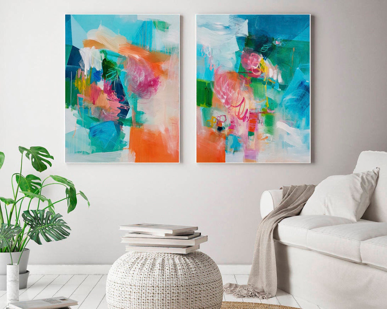 Abstract Prints Set of 2, Set of Two Colorful Print, Abstract Painting ...