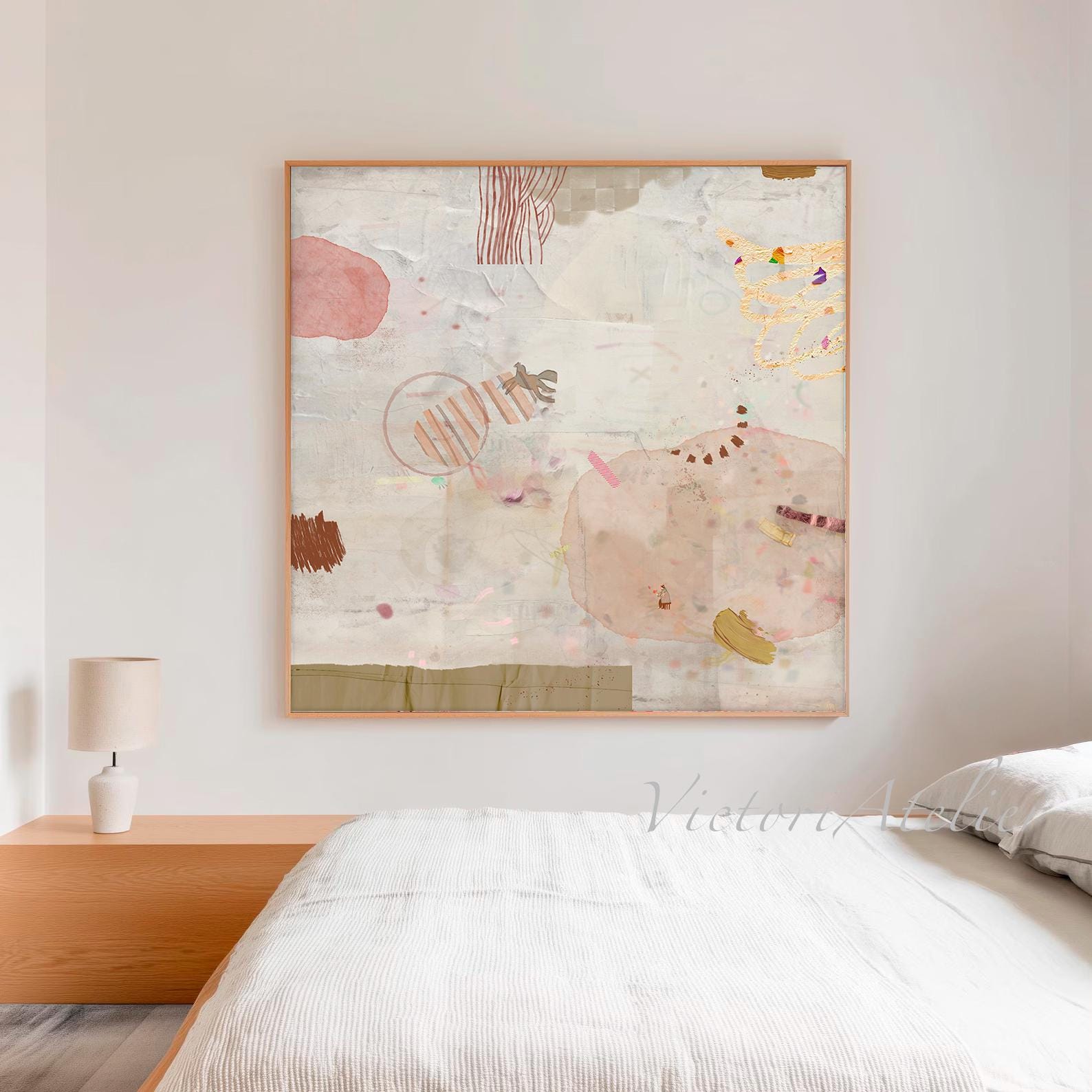 Neutral Minimalist Abstract Modern Wall Art, Large Beig Square Abstract ...