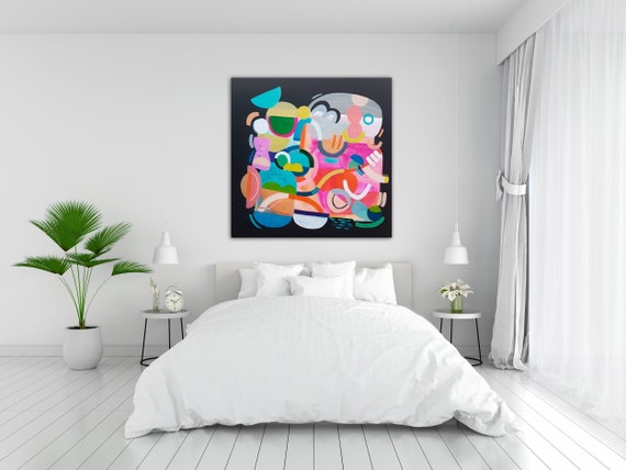 Colorful Pop Wall Art Print With Black Background Geometric | Etsy