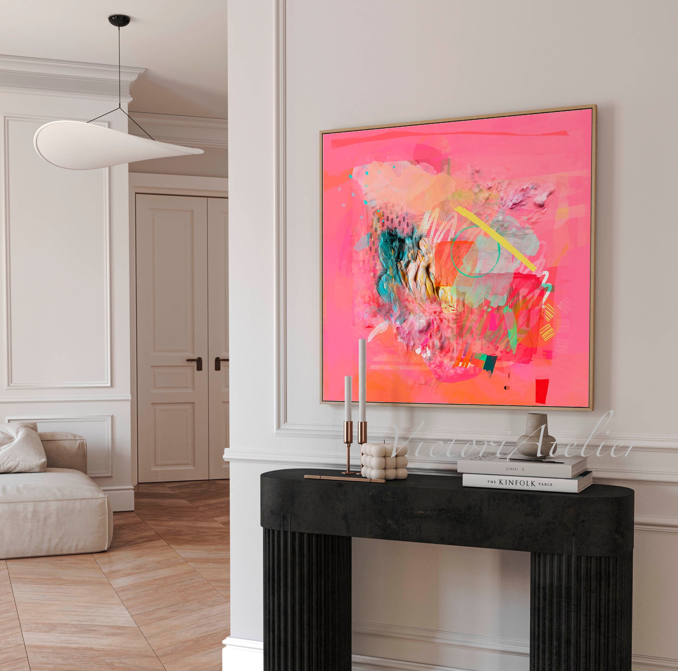 Bright Pink Magenta Abstract Artwork, Modern Textured Abstract Painting ...