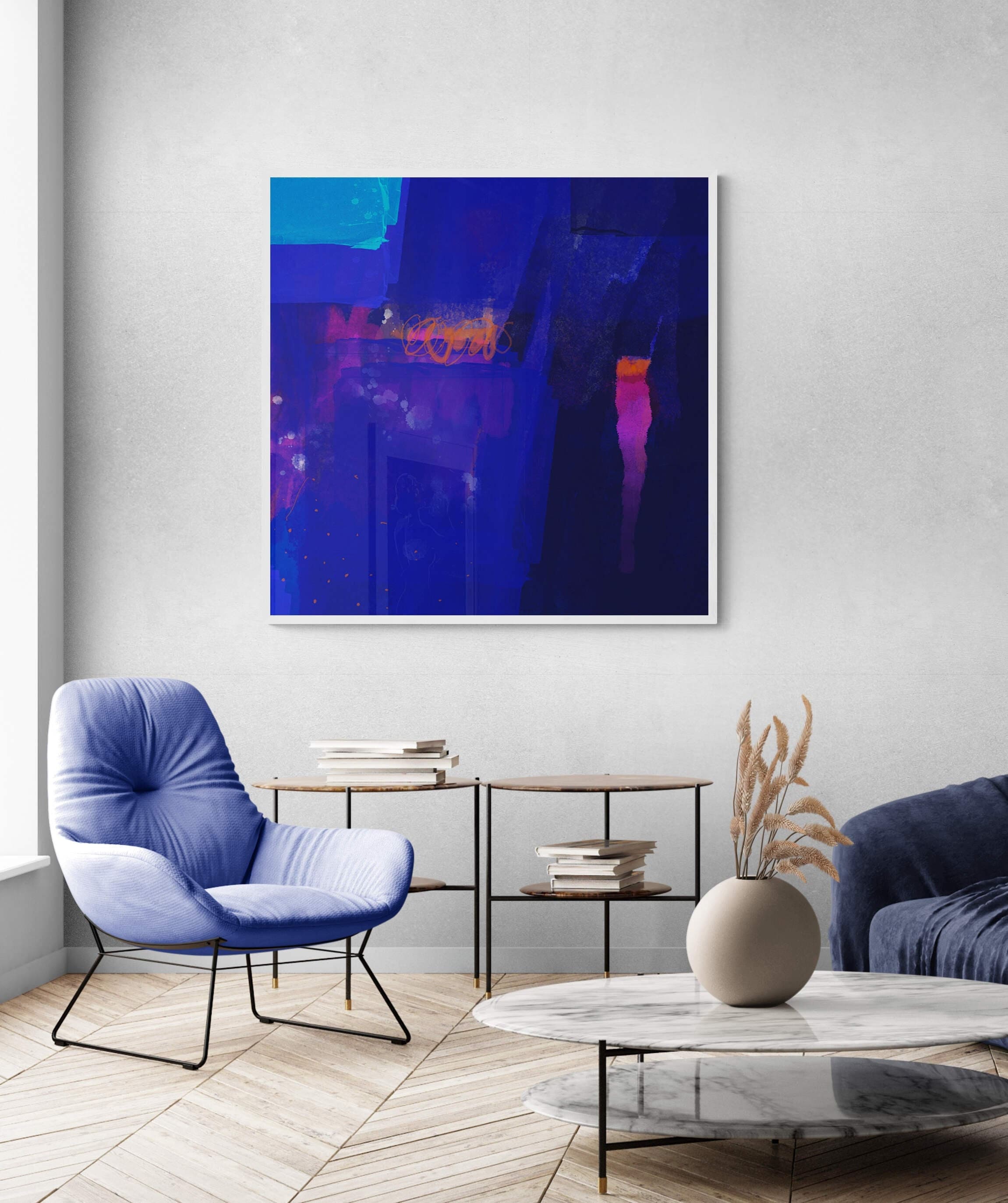 Modern Vibrant Blue Abstract Art Print Painting Printable | Etsy