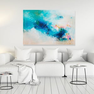 Extra Large Turquoise Wall Art Print, Light Blue Abstract Painting ...