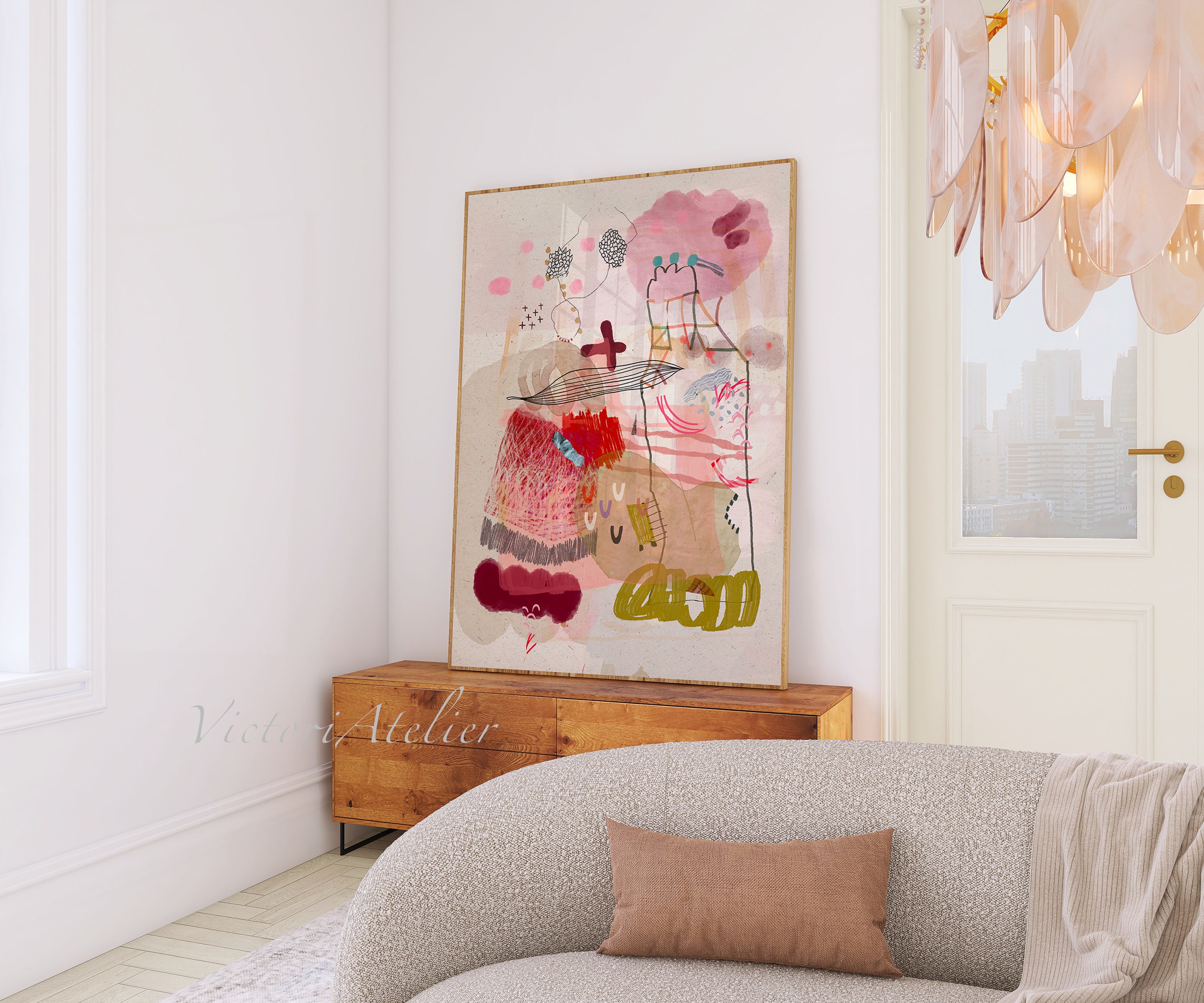 Abstract Painting Print, Pink and Red Large Colorful Abstract Art ...