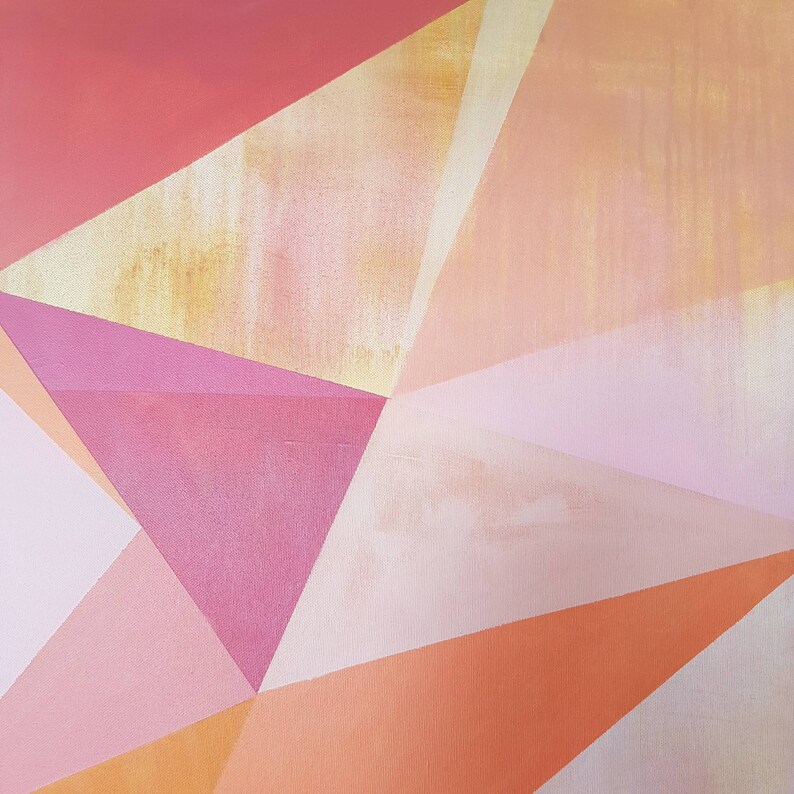 Geometric Print Coral and Yellow Coral Geometric Large - Etsy