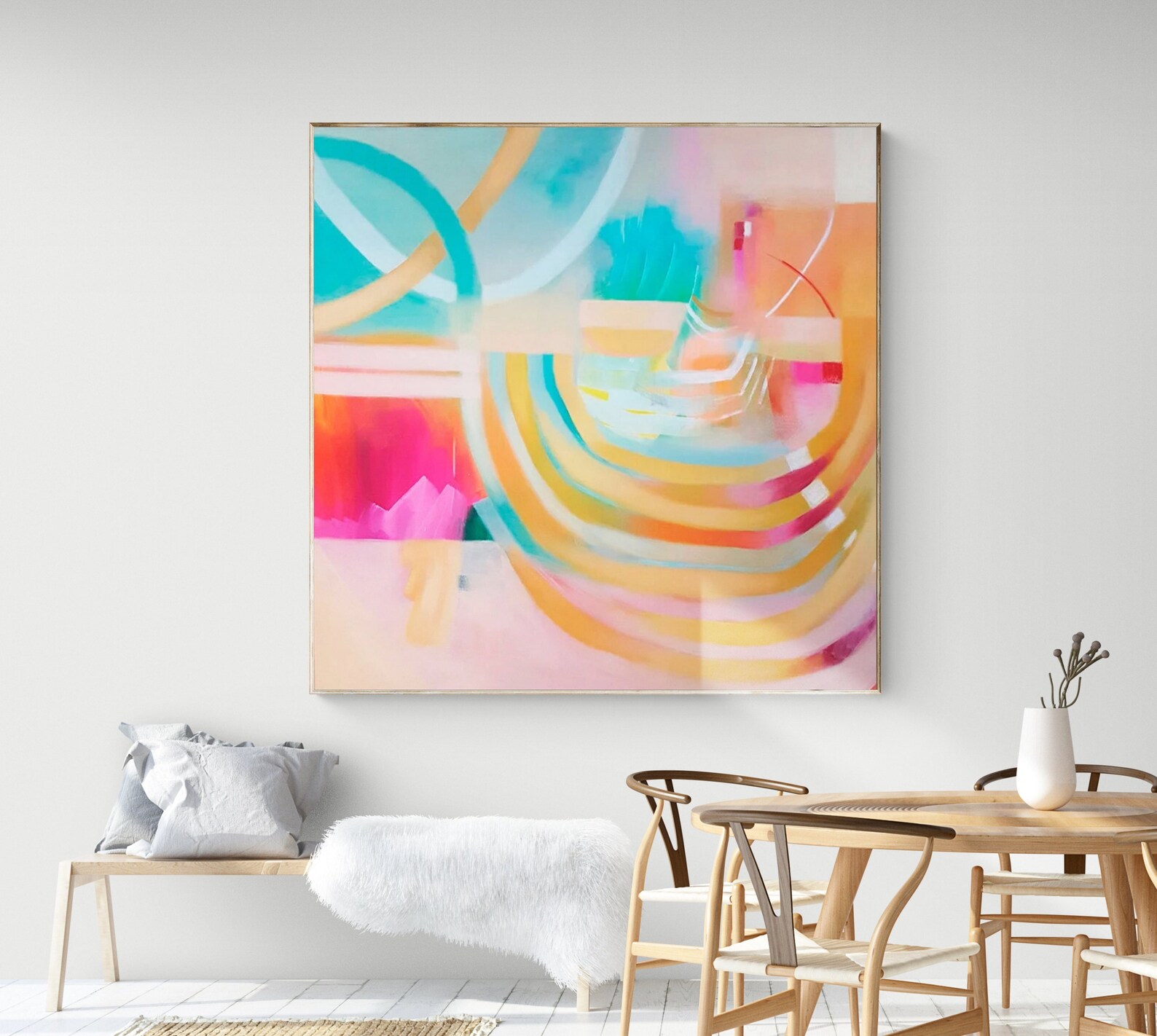 Abstract Geometric Art Print, Pastel Pink Yellow, Modern Wall Decor - Etsy