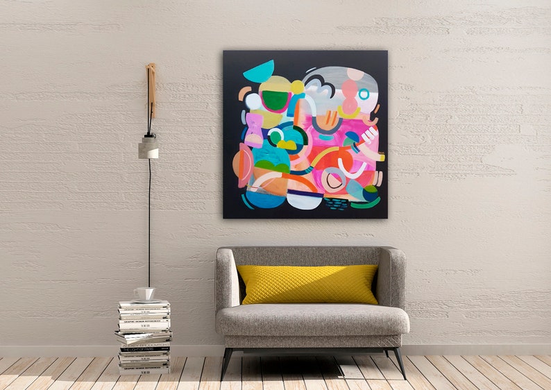 Colorful Pop Wall Art Print With Black Background Geometric | Etsy