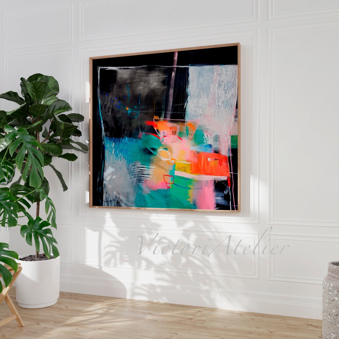 Black and Multicolor Abstract Art, Geometric Abstract Print for Modern ...