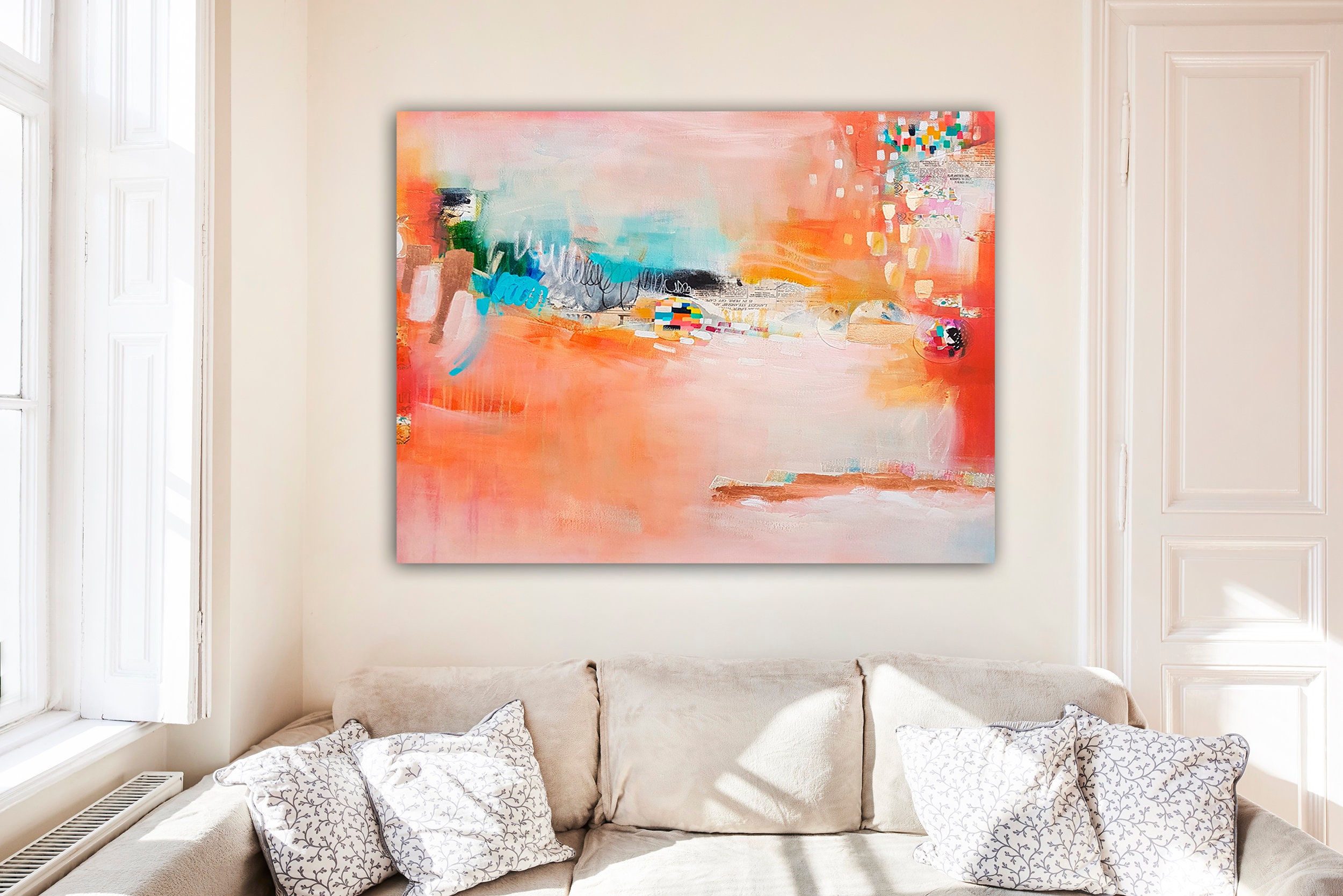 Vibrant orange colorful abstract art print Coloured abstract | Etsy