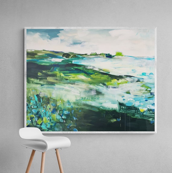 Green Abstract Landscape Print Beach or Countryside Scenery | Etsy