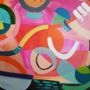 Colorful Pop Wall Art Print With Black Background, Geometric Painting ...