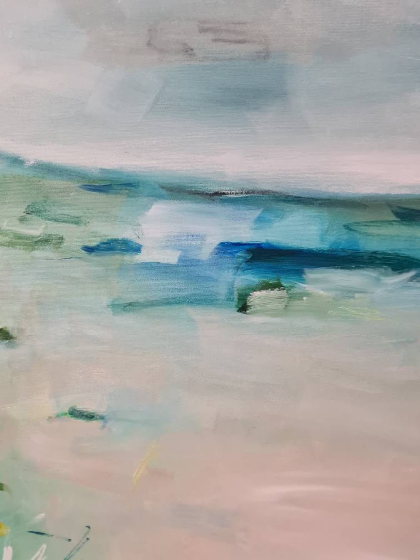 Set 2 Calm Beach Scenery, Green and Beige Large Abstract Art, Coastal ...