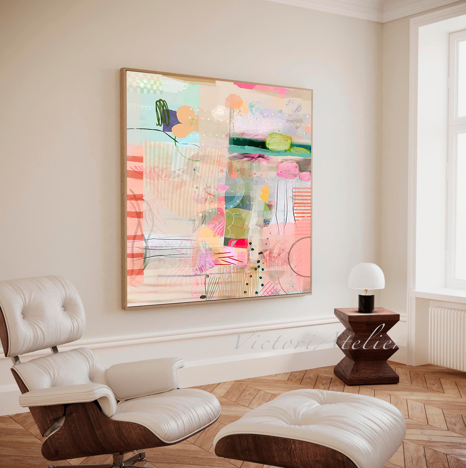 Modern Abstract Wall Art, Beige Pink Green, Eclectic Boho Giclée Print ...