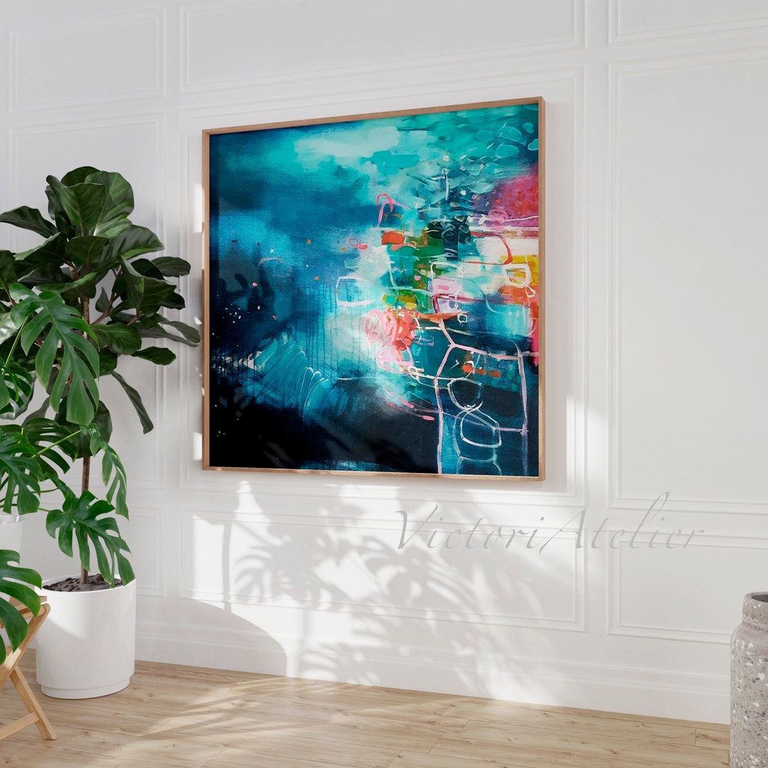 Navy Blue Painting Print, Abstract Painting Print, Large Wall Art Print ...