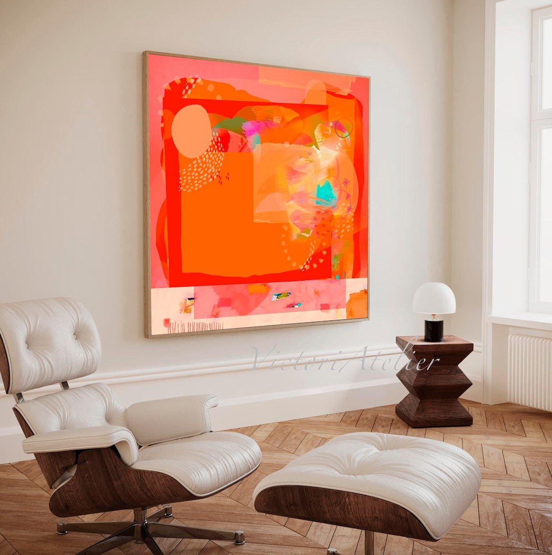 Bright Orange Painting Print, Orange Pink Large Abstract Art, Modern ...