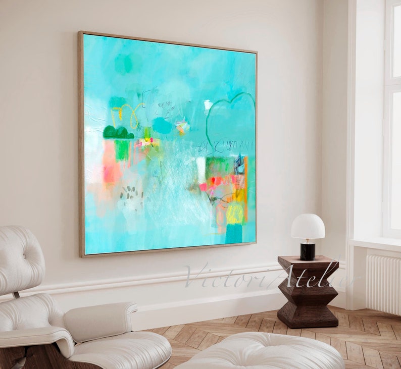 Turquoise Cyan Abstract Giclée Print, Modern Boho Wall Art - Etsy