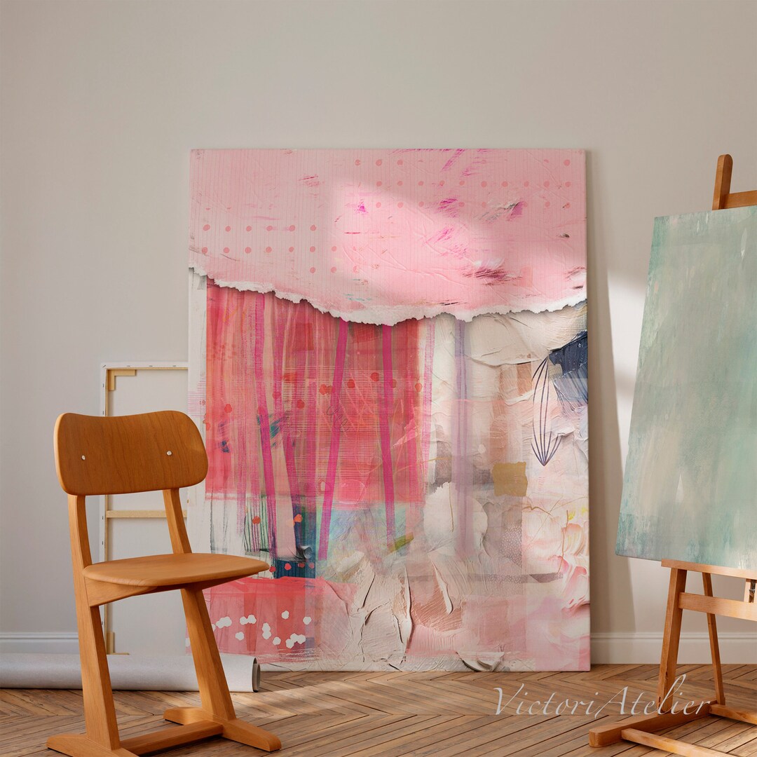 Abstract Art Print Light Pink Magenta Textured Painting , Extra Large ...