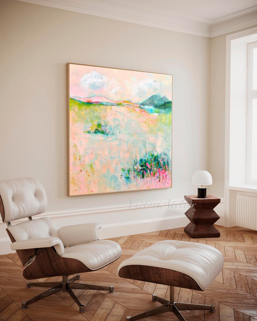 Abstract Landscape Print, Coral Green Pastel Giclée, Extra Large Wall ...