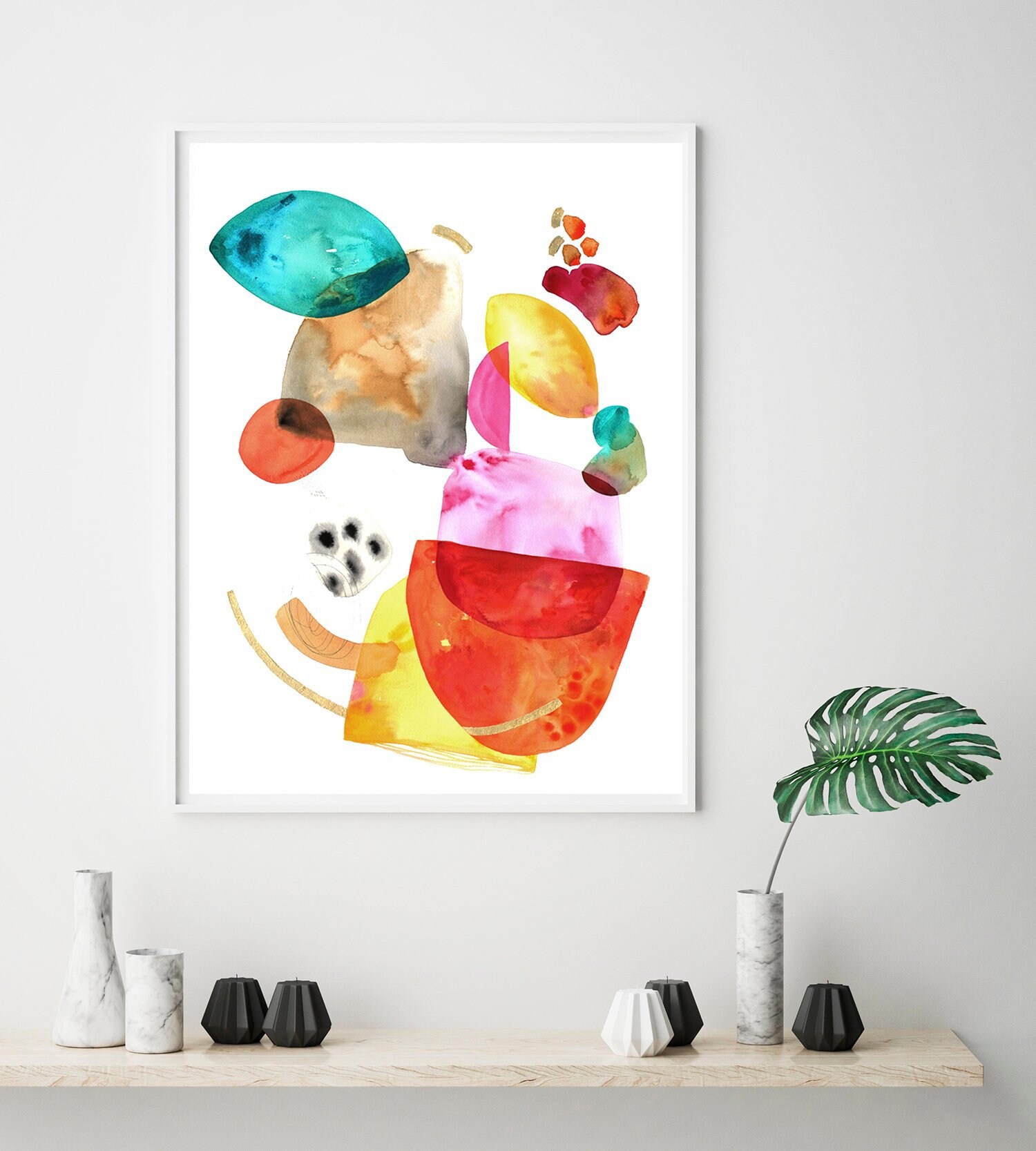 Orange Geometric Watercolor Print, Modern Abstract Wall Art - Etsy