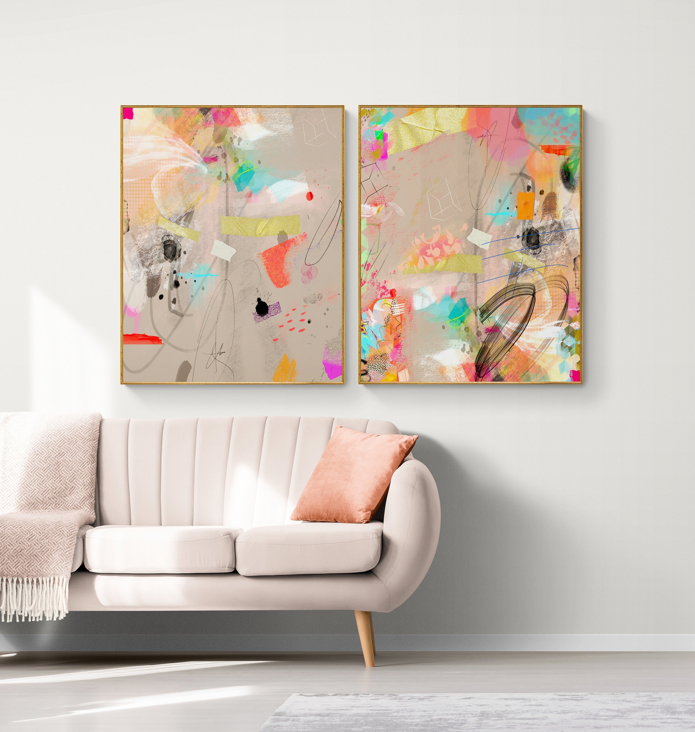 Abstract Art Print Set, Beige & Multicolor, Modern Funk Art - Etsy